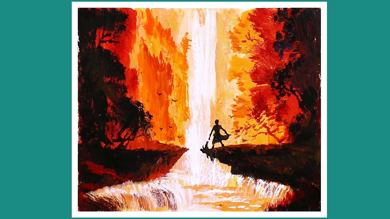 autumn waterfall |how to paint waterfall |acrylic painting for beginner ...