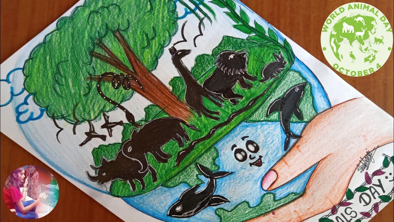 World Animal Day / Save Wild Life Drawing / Save Forests / Poster ...