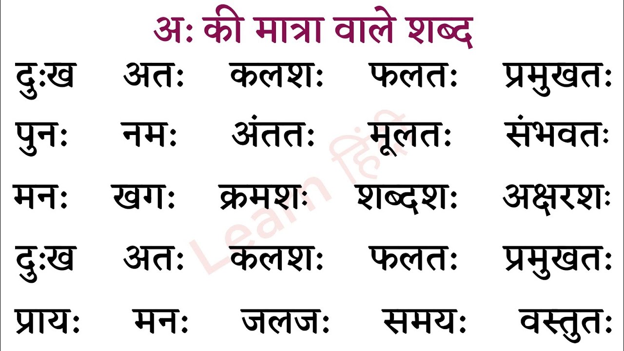 अः की मात्रा वाले शब्द । Ah ki matra wale shabd। विसर्ग वाले शब्द । How ...