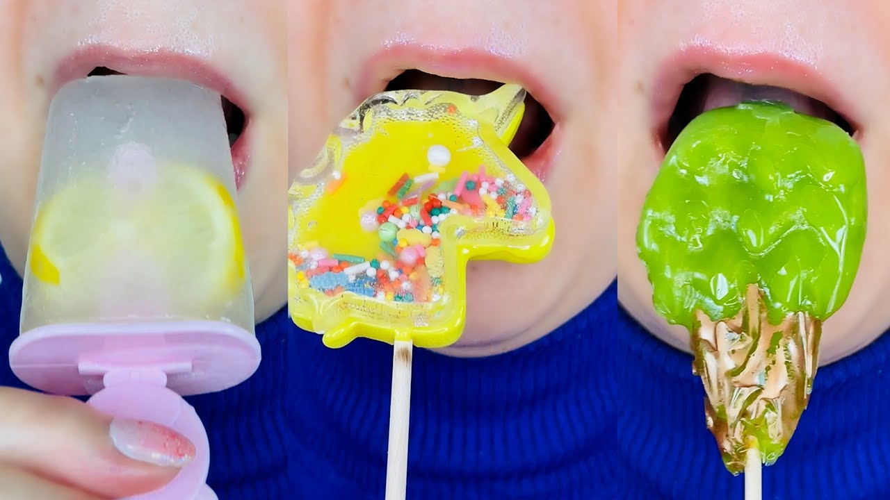 asmr FOOD CHALLENGE, ICE AND LOLLIPOPS sounds satisfying eating mukbang ...