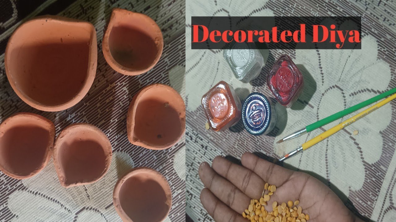 Easy way to Decorate Diya||Very Simple ||Beautiful||DIY@abhisabya918 ...