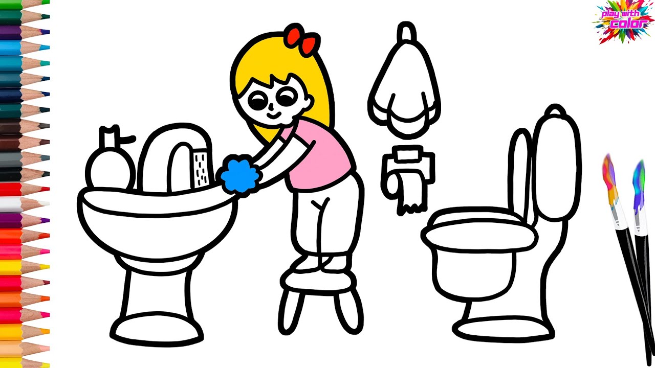 How to Draw a Cute Baby Washing Hands | Easy step by step tutorial ...