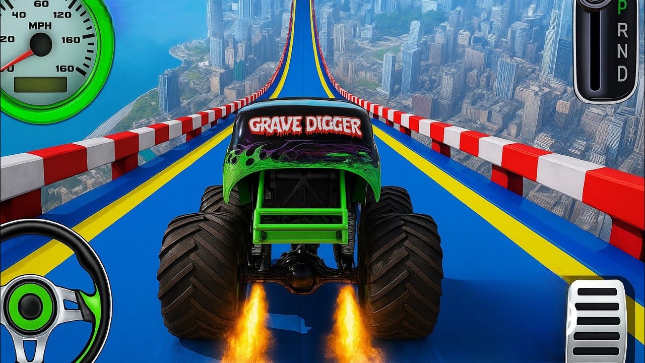 Monster Truck Grave Digger Extreme Sky Racing Challenge - YouTube