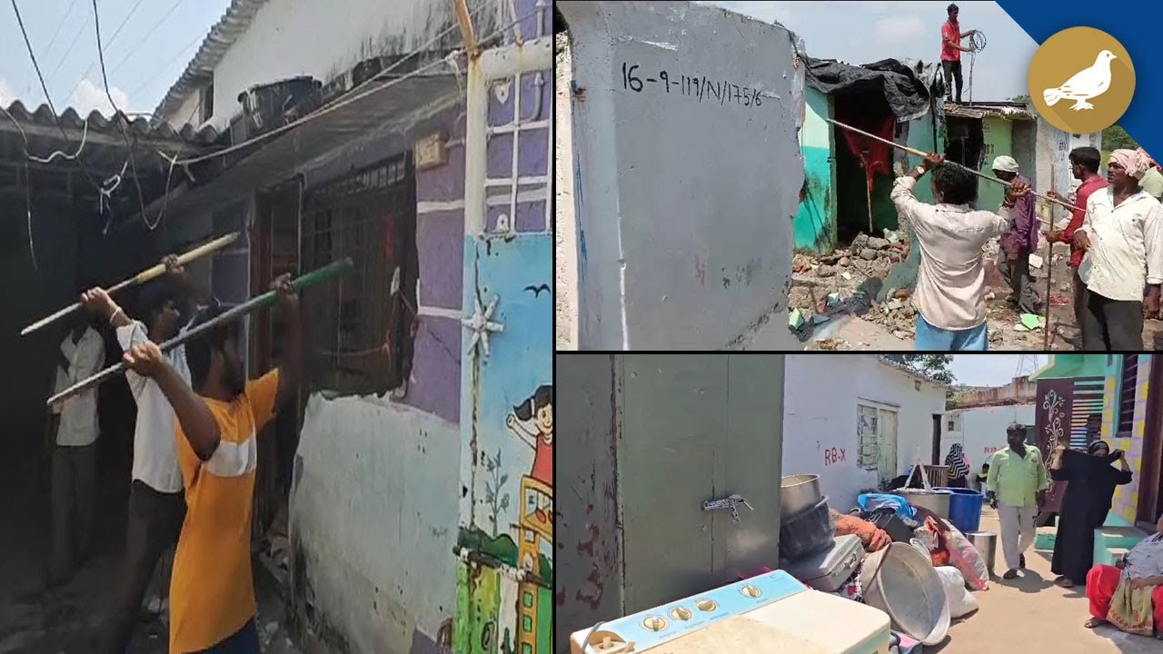 Demolition of houses begins in Musi river bed - YouTube