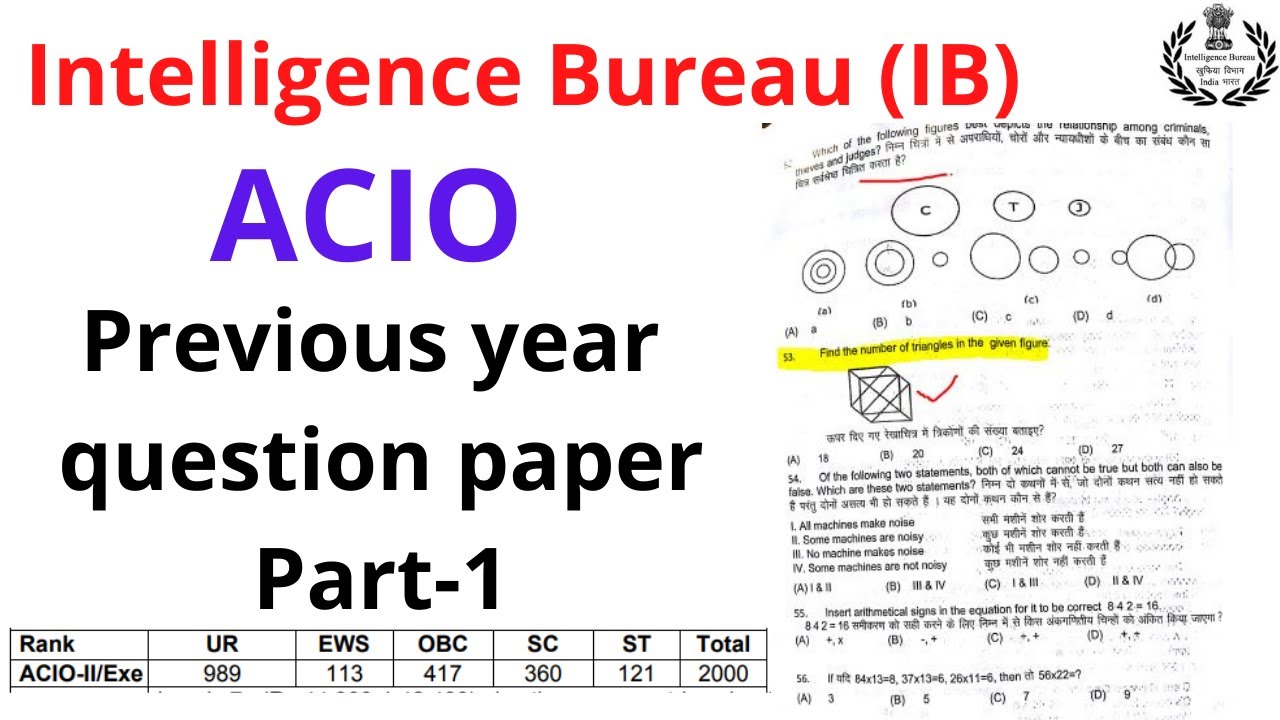Intelligence Bureau(IB) ACIO GRADE II previous year question paper Part ...