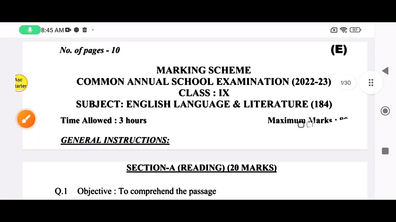 english answer key class 9 evening Shift/ annual exam 2022-23 / english paper solution class 9 ...