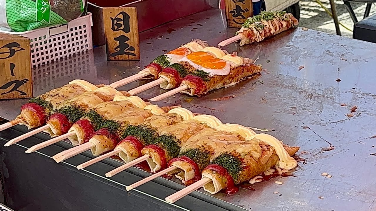 Hashimaki Okonomiyaki on Chopsticks Japanese Street Food - YouTube