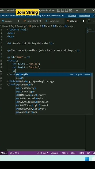 Javascript String Concatenation Javascript Tutorial For Beginners Es6 Tutorial Youtube