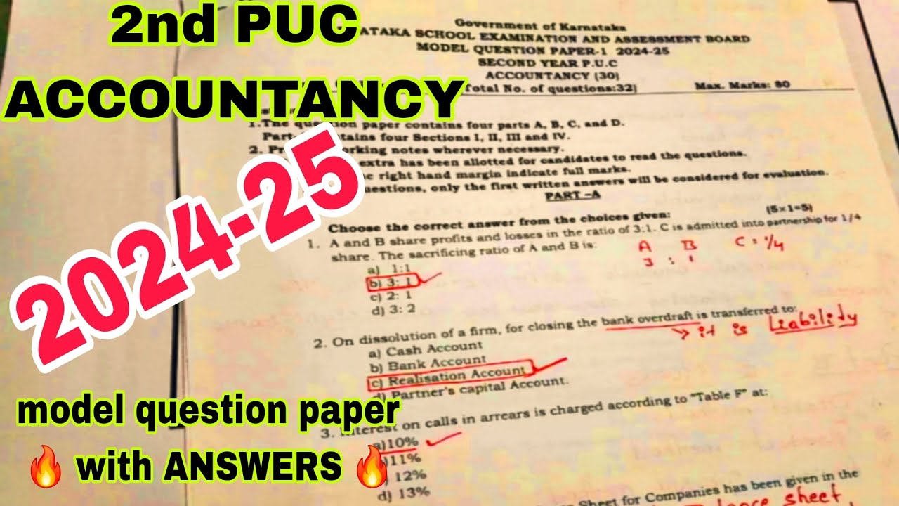 🔵 2nd PUC ACCOUNTANCY 🔥 2024-25 model question paper 🔥 with ANSWERS 🔥 ...