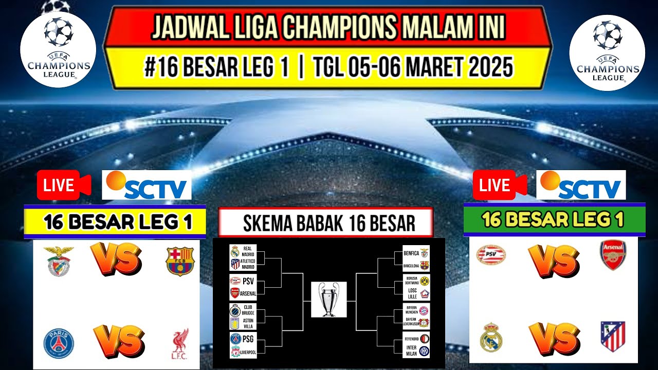 Jadwal 16 Besar Liga Champions 2025 Malam ini~Real Madrid vs Atletico ...