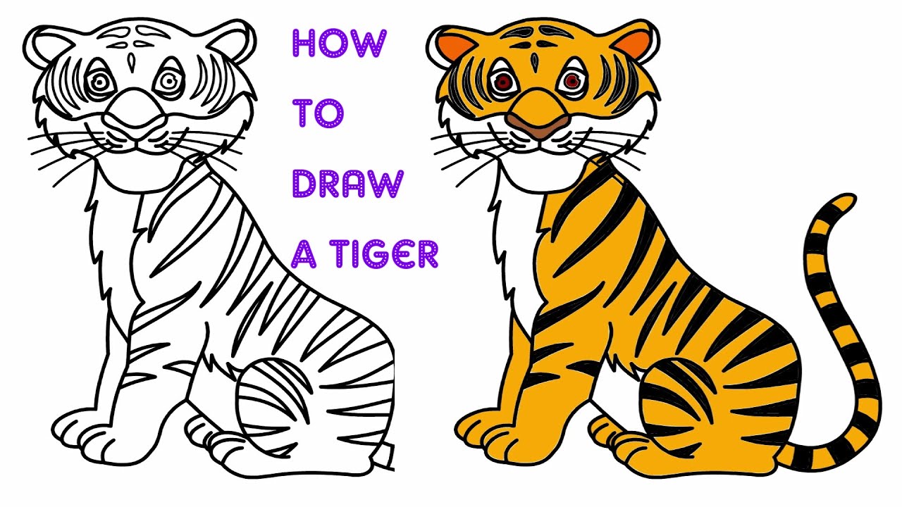 Vẽ Con Hổ Đơn Giản Và Tô Màu Cho Bé | How to draw a tiger - YouTube