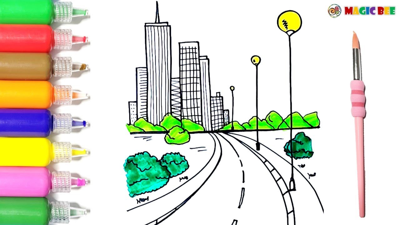 CITYSCAPE DRAWING | Easy And Simple City Scape Drawing | Coloring For ...