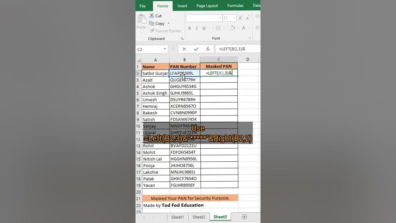 Masked Your PAN Number - Excel Tips & Tricks by @todfodeducation #shorts - YouTube