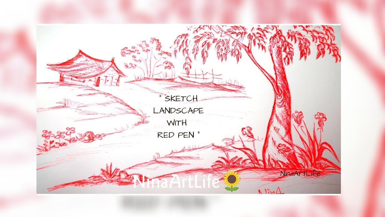 How to draw a landscape with ballpoint pen for the beginners - YouTube