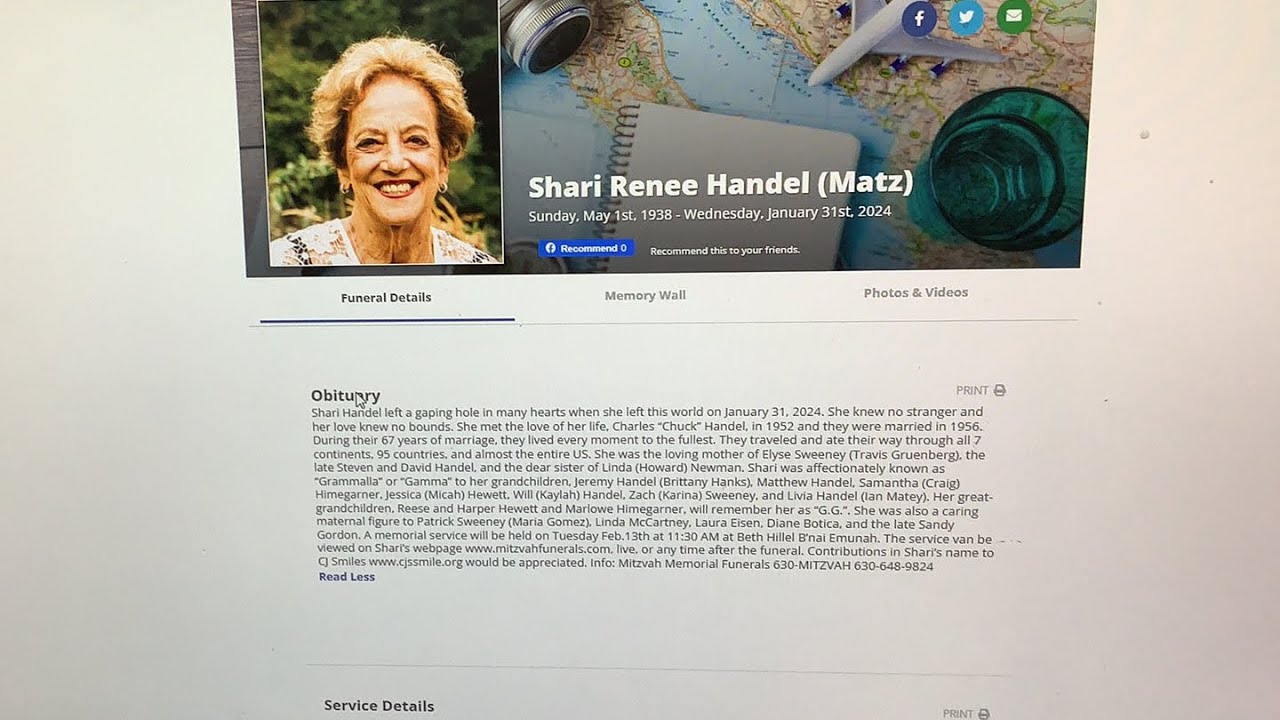 Shari Handel memorial service - YouTube