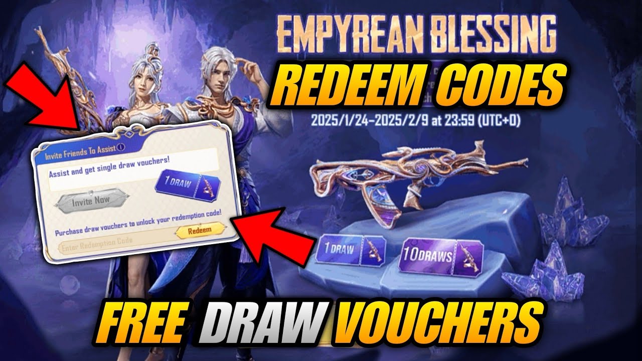 🔴EMPYREAN BLESSING QBZ REDEEM CODES PUBG MOBILE | EMPYREAN BLESSING REDEEM CODES | FREE DRAW ...