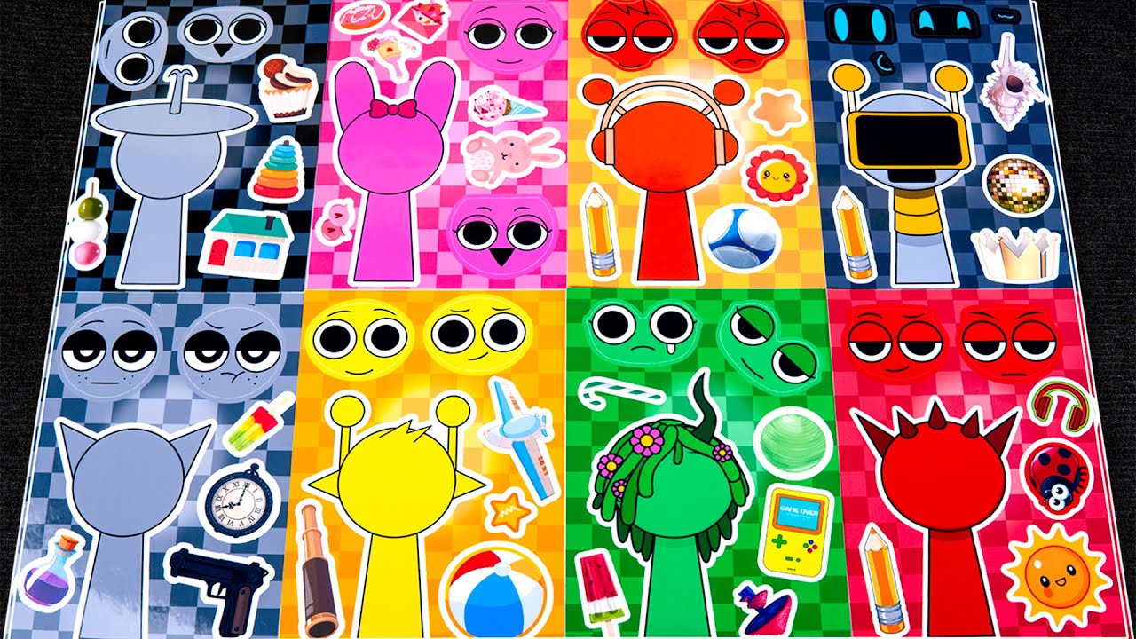 INCREDIBOX SPRUNKI Sticker Book Decorating | DIY Sticker Activity with ...