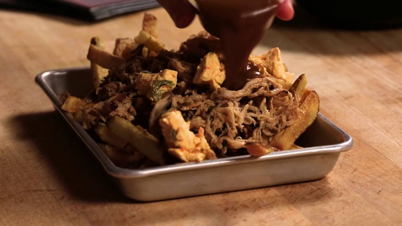 Dino BBQ Pulled Pork Poutine - YouTube