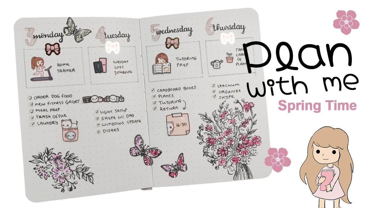 Plan with me | Spring Time | Bullet Journal Setup | Weekly Spread with ...