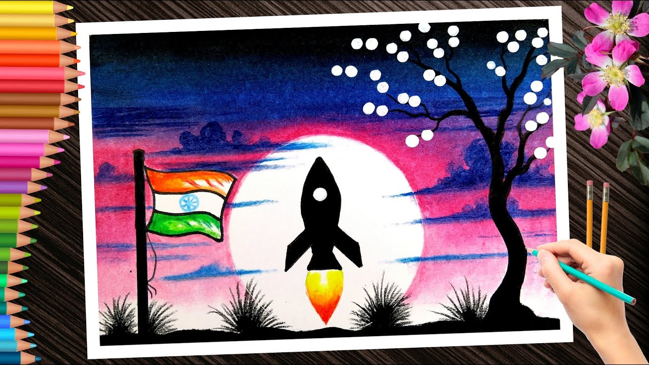 chandra dinam poster drawing/ചാന്ദ്രദിന പോസ്റ്റര്/moon day drawing ...