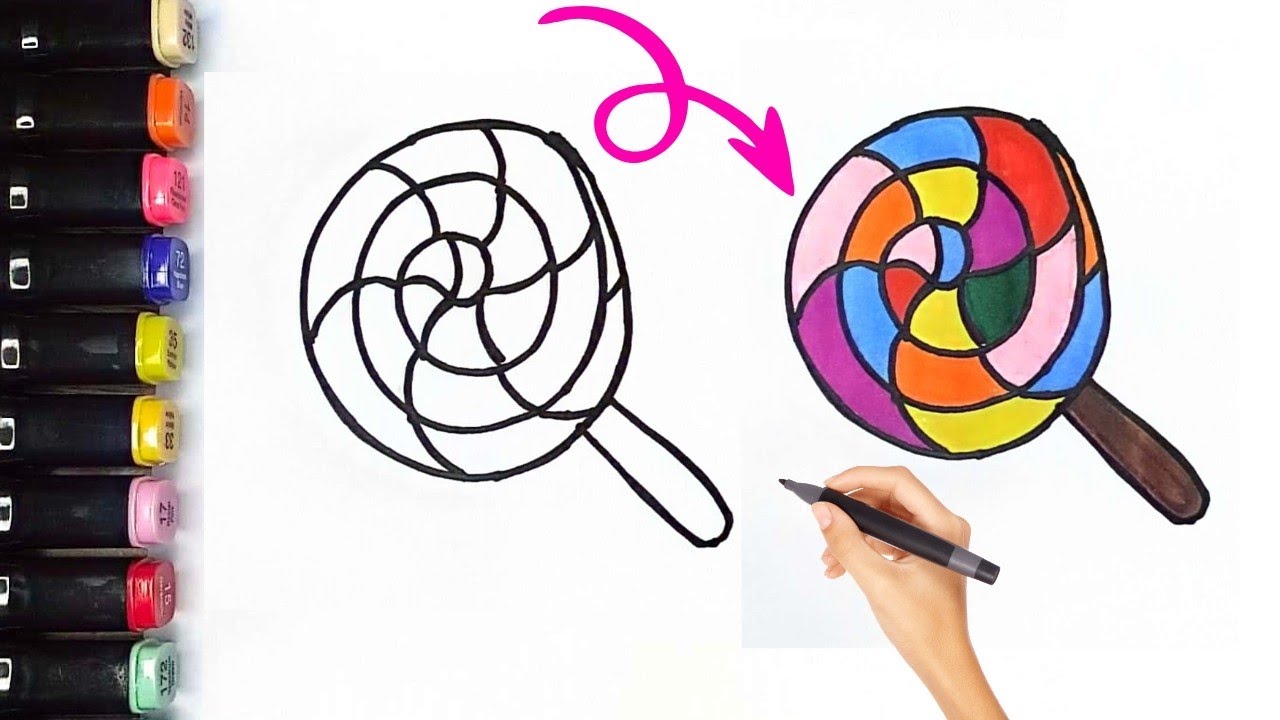 How to Draw Cute Lollipop | Drawing and Coloring for Kids and Toodler ...