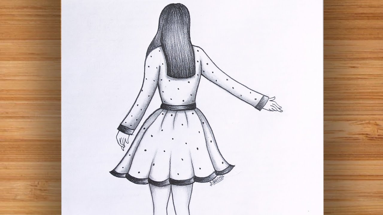 Easy Beautiful Girl Backside Drawing || How to draw a girl step by step ...