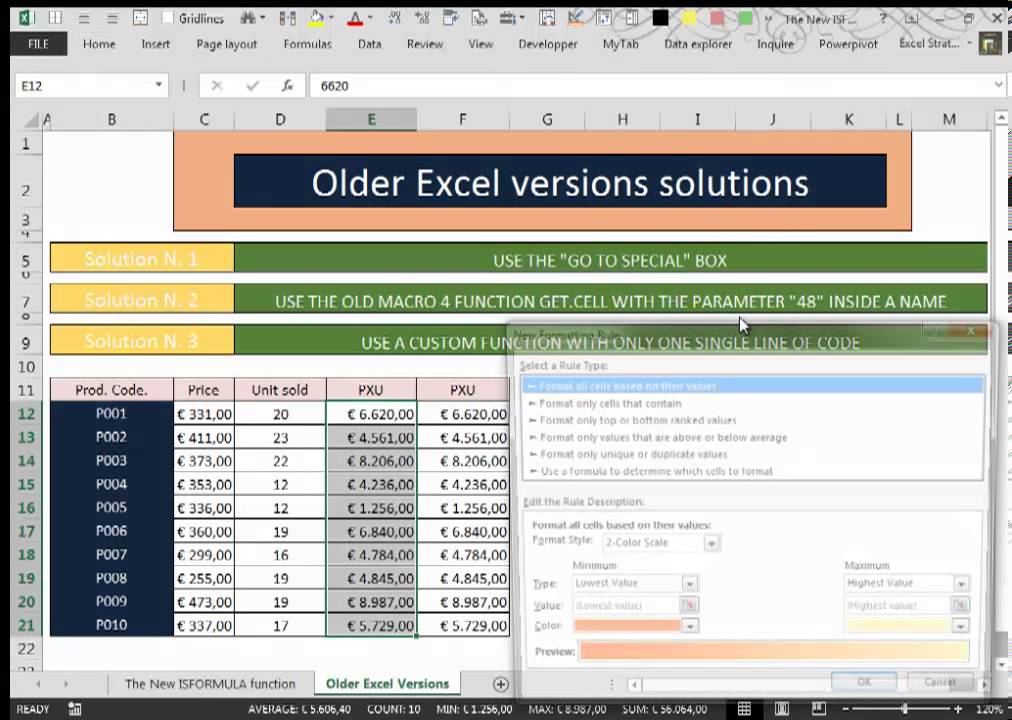 Excel 2013 Video 18 The new ISFORMULA Function and Older solutions for Conditional Formating ...