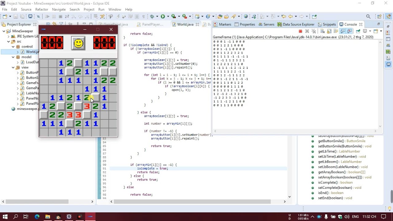 Game Dò Mìn (Minesweeper) JAVA - #6 Xử lý mở ô, thắng thua P.1 - YouTube