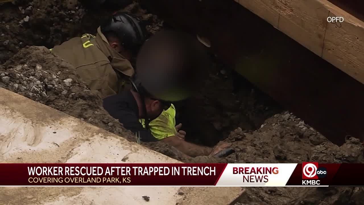 Emergency crews free man trapped in collapsed trench in Overland Park ...