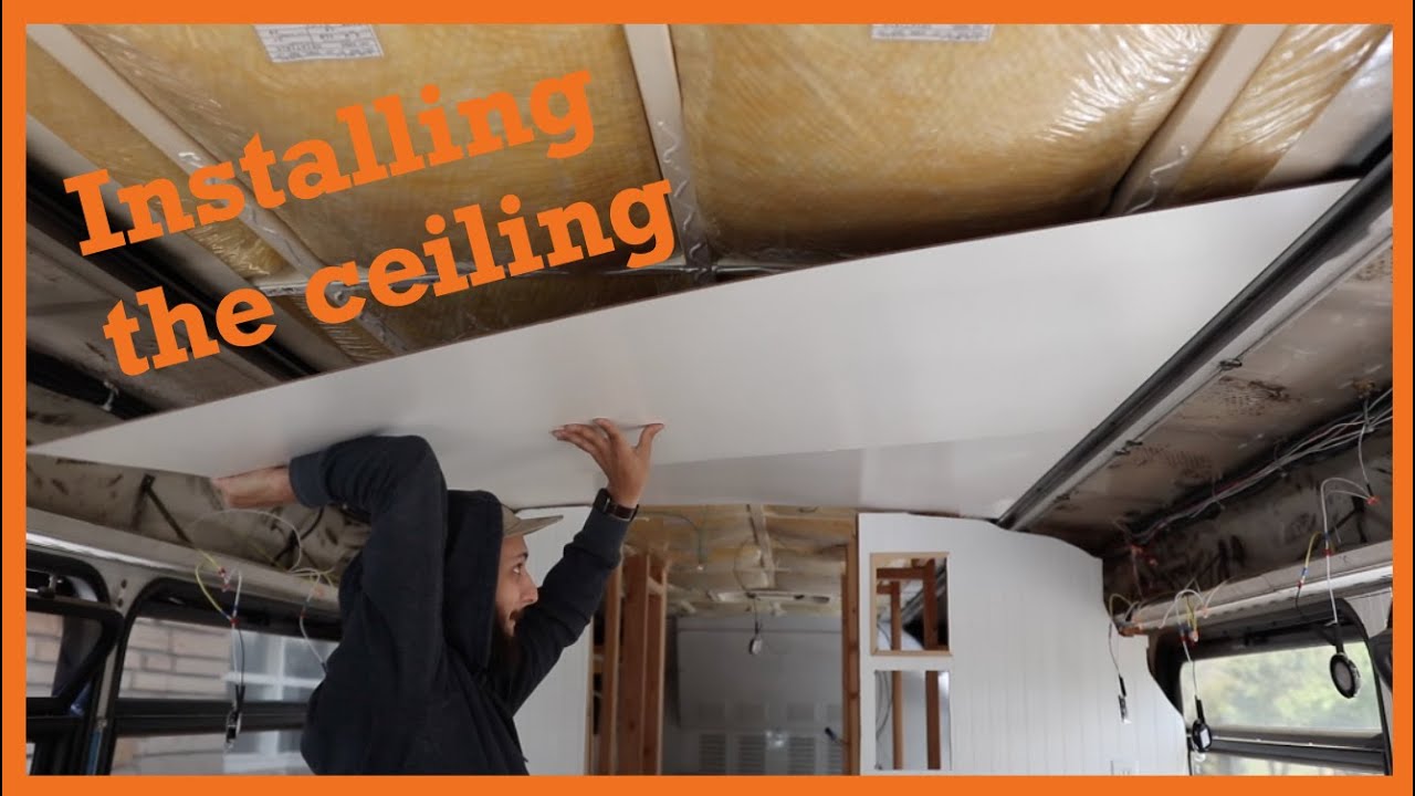 Bus Conversion: Installing the ceiling and installing lights! - YouTube
