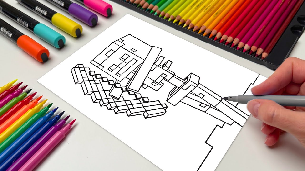 Minecraft Skeleton Coloring Pages Step by Step for Beginners - YouTube