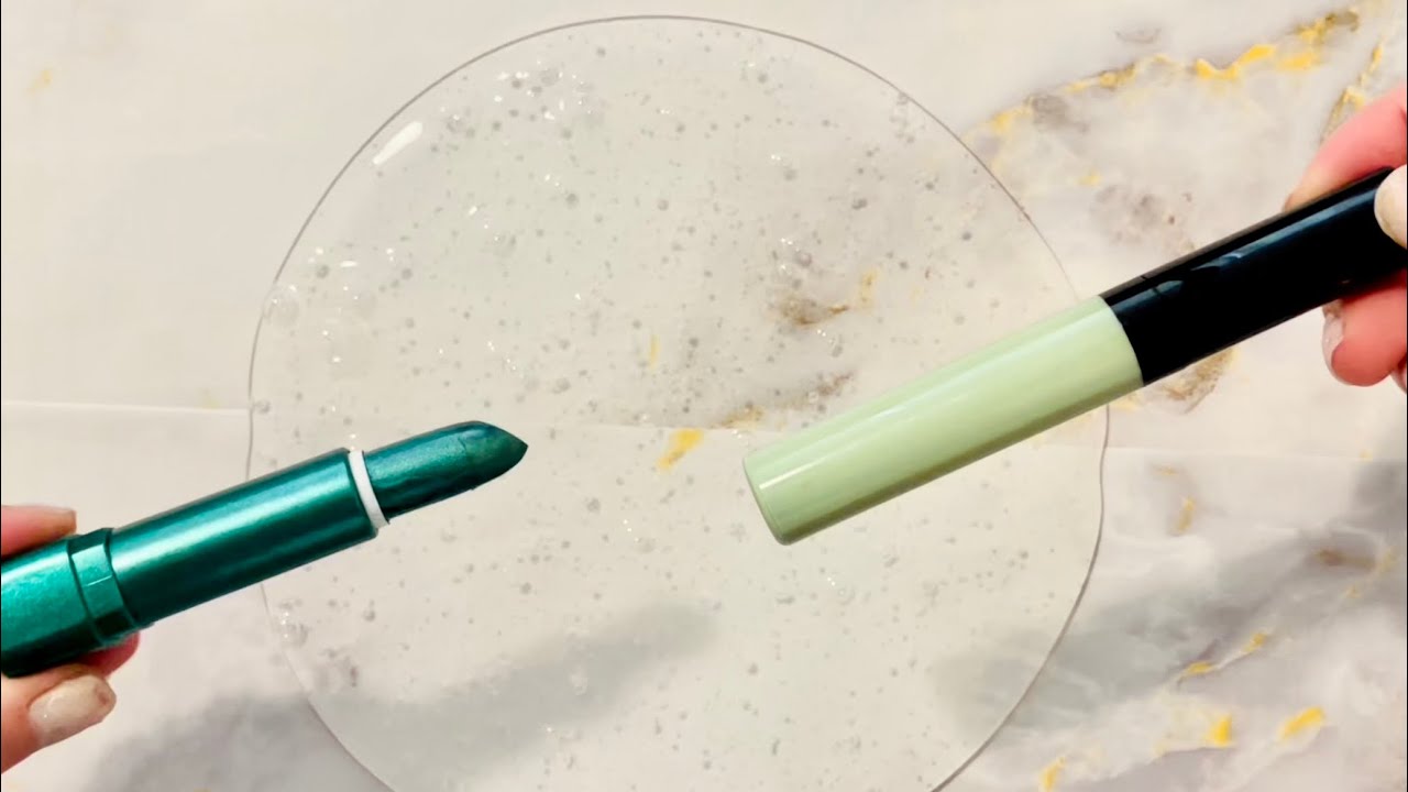 Oddly Satisfying Green 💚 Makeup Slime Mixing and ASMR #makeupslime # ...