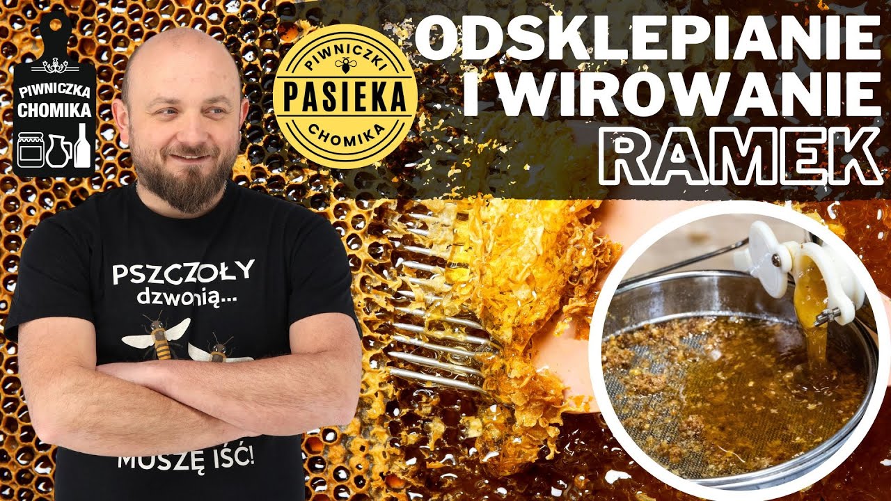 Odsklepianie i wirowanie ramek pszczelich. Pozyskiwanie miodu z ramek ...