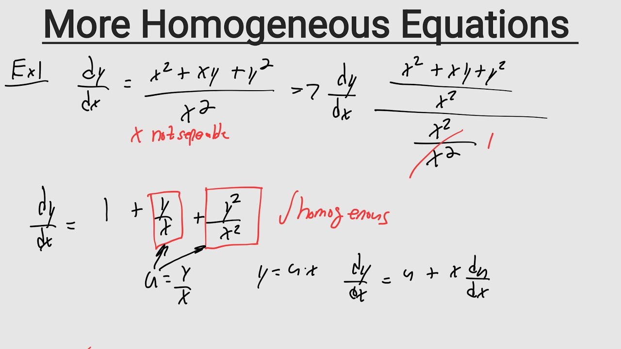 Non-Seperable Homogenous Equations (Make seperable Pt.2) | First Order ...