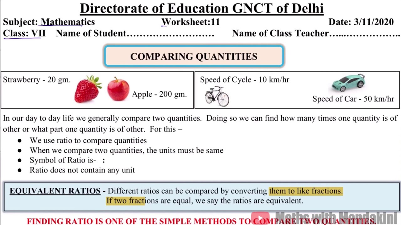 DOE Class-7 MATHS Worksheet-11 Date_3/11/2020 Comparing Quantities ...