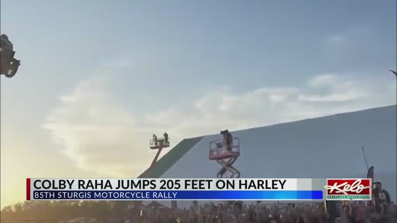 Colby Raha jumps 205 feet on a Harley-Davidson - YouTube
