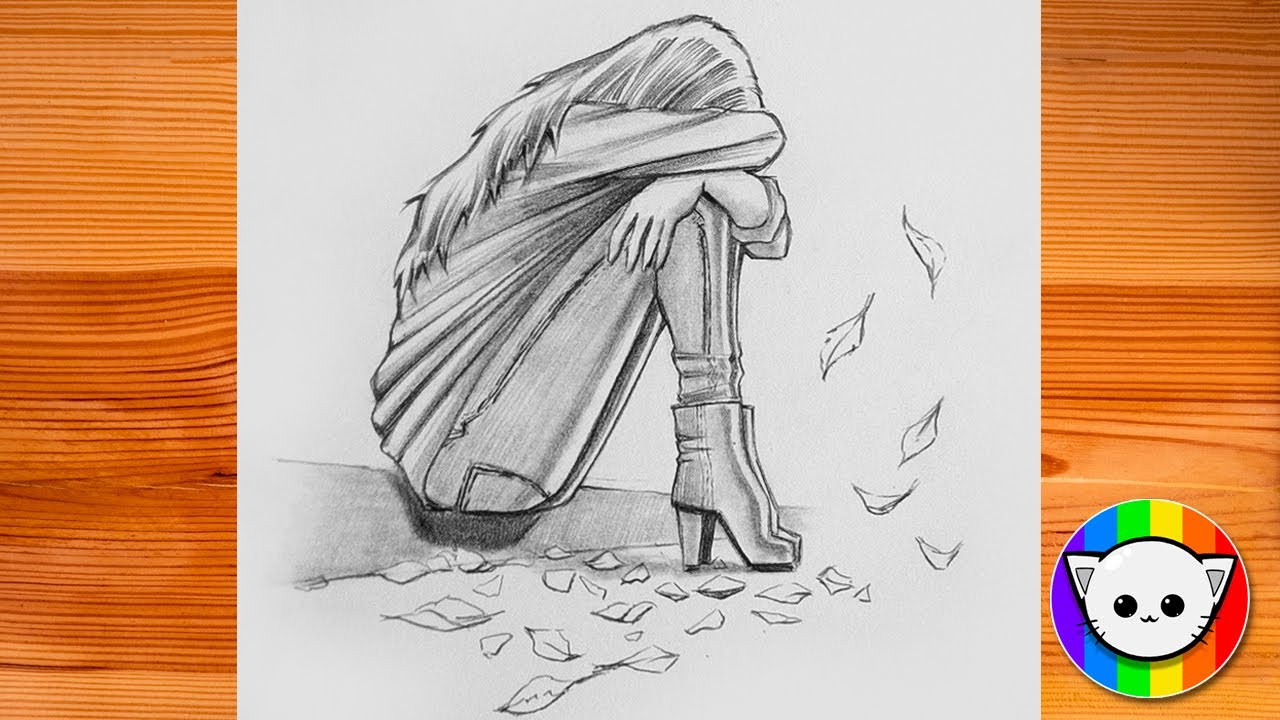 Girl drawing tutorial || How to draw a sad girl || Pencil sketch for ...