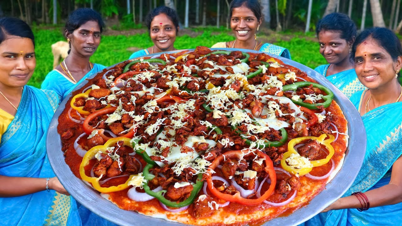 BIG CHICKEN PIZZA | Biggest Pizza In The World | Village Style Pizza ...