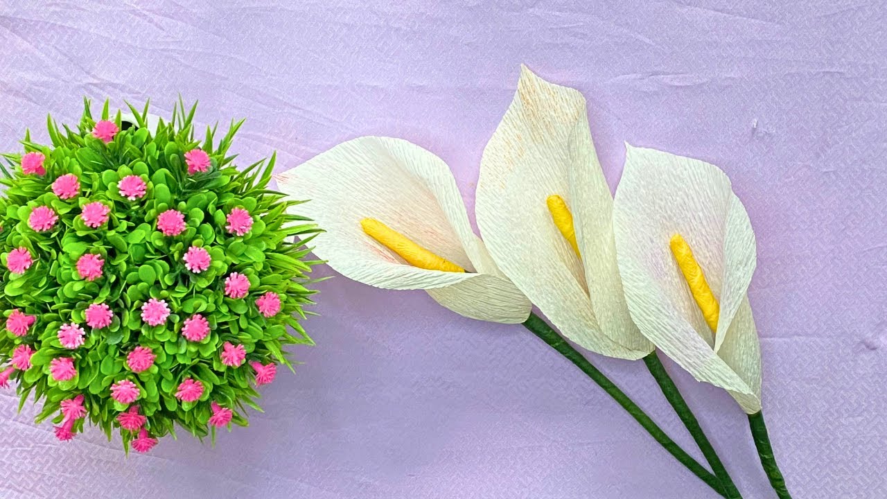 How To Make Calla Lily Paper Flower from Crepe Paper Ep17 | Paper ...