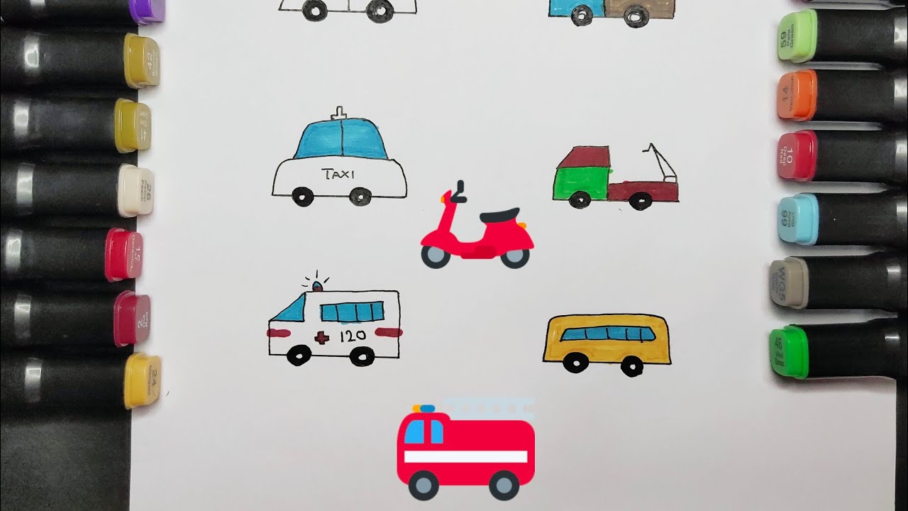 Very Easy Vehicle Drawing For Kids and Toddlers 🚓🚑 | Step by step ...