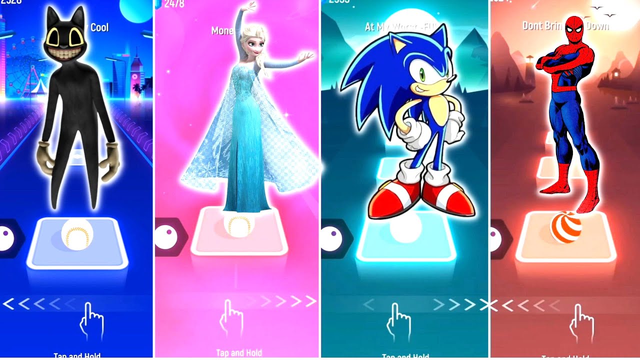 Cartoon Cat vs Frozen Elsa vs Sonic vs Spider Man Tiles Hop Edm Rush ...