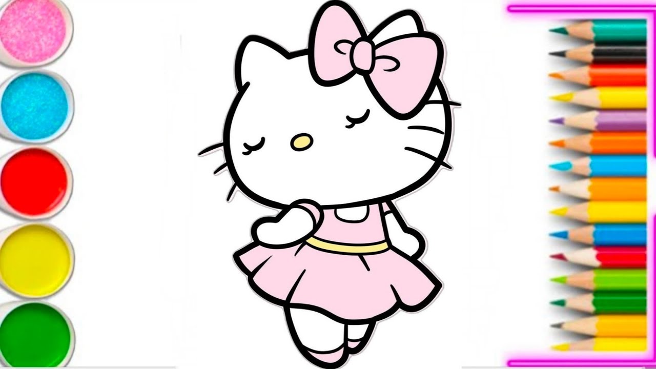 Draw & Colour Hello Kitty Wearing Beautiful Frock| Hello Kitty Drawing ...