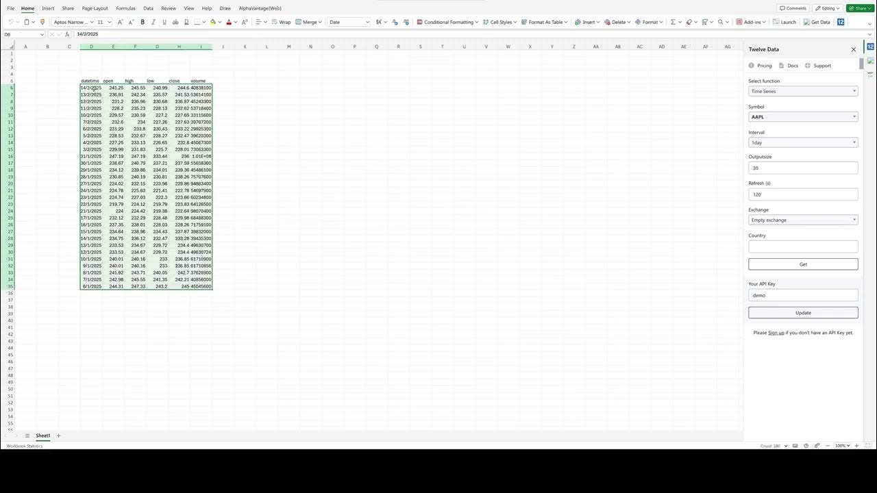 Twelve Data Excel Add-in usage - YouTube