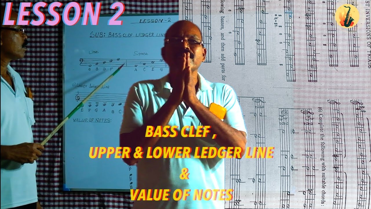 lesson 2 : BASS CLEF , UPPER & LOWER LEDGER LINE & VALUE OF NOTES// # ...