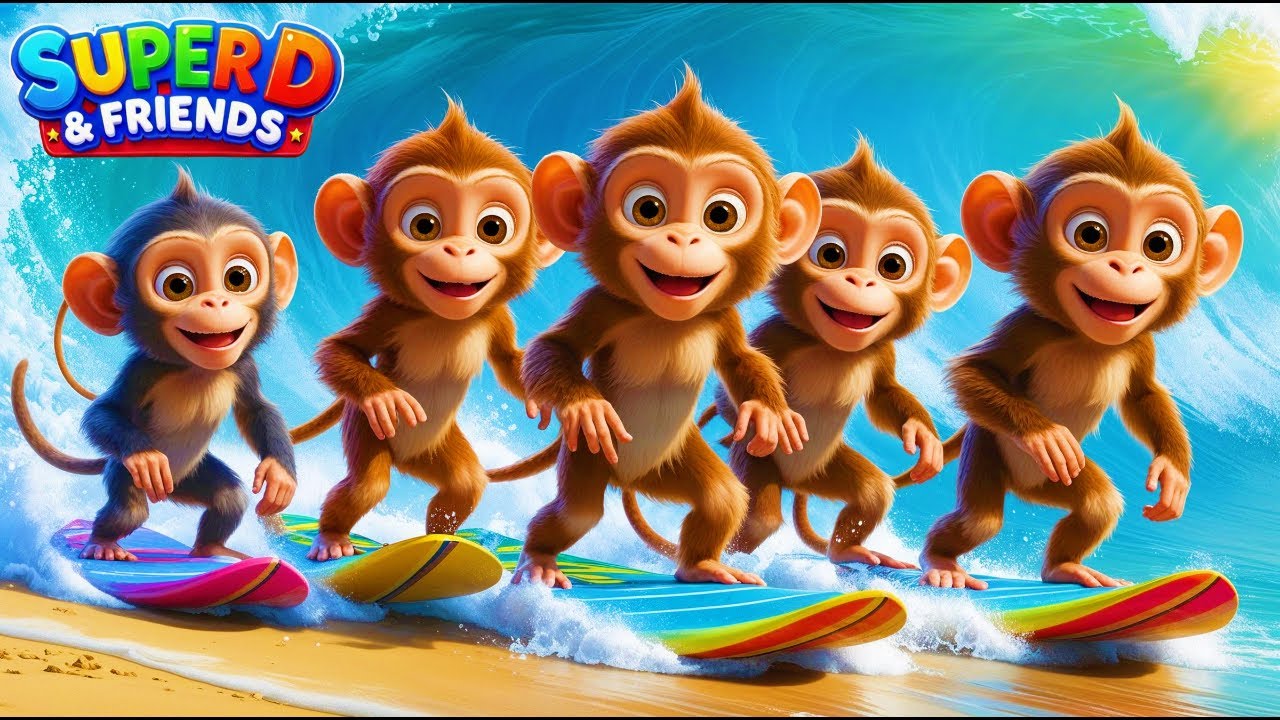 Five Little Monkeys Jumping On The Waves l Kids Song l Kids Story l l ...
