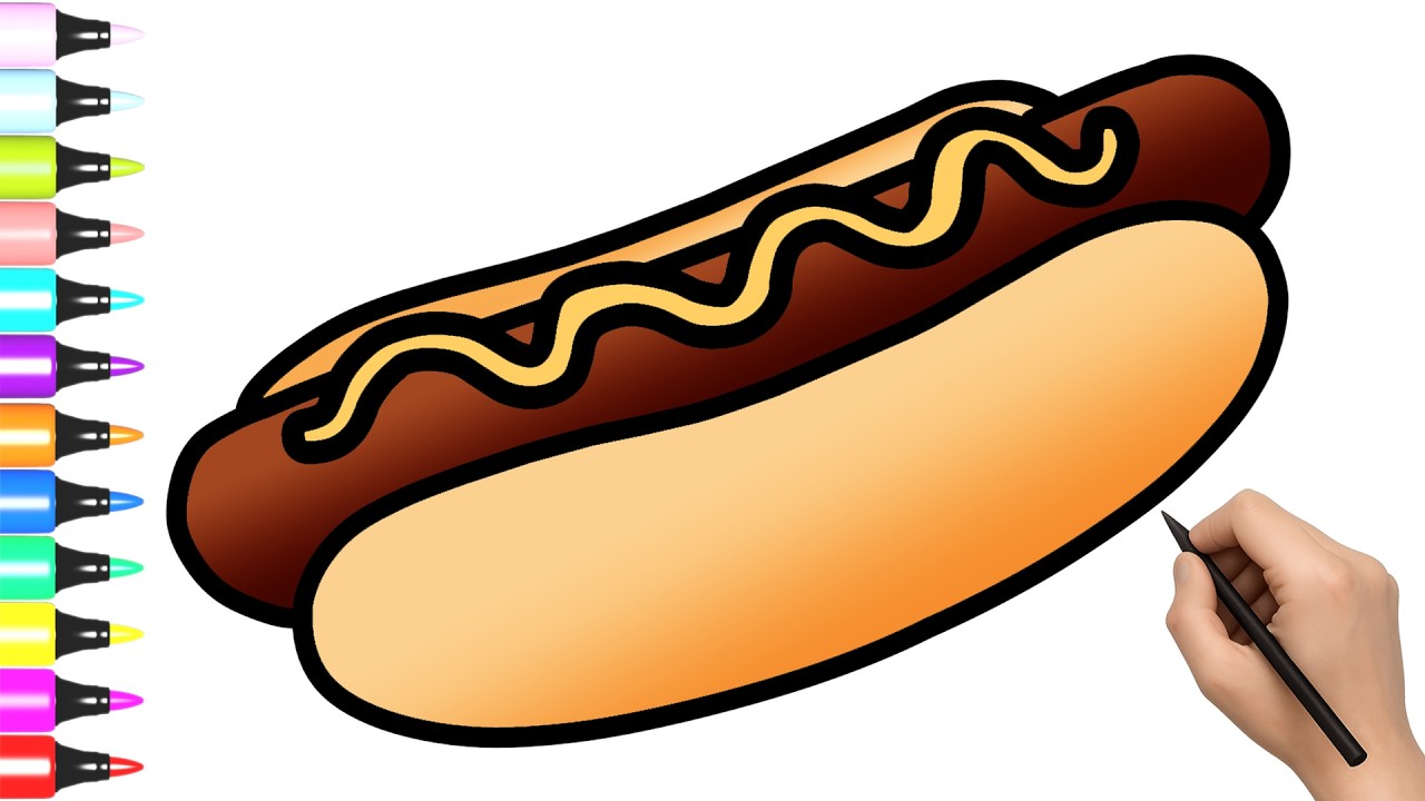 HOW TO DRAW HOT DOG! DRAWING AND COLORING HOTDOG! - YouTube