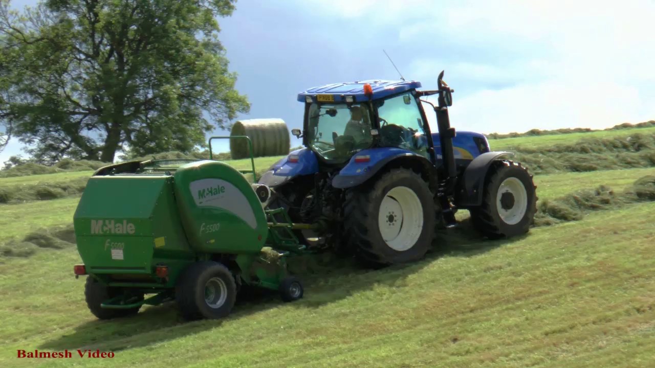 Baling the Round Bales on a Hill - Quite exciting! - YouTube