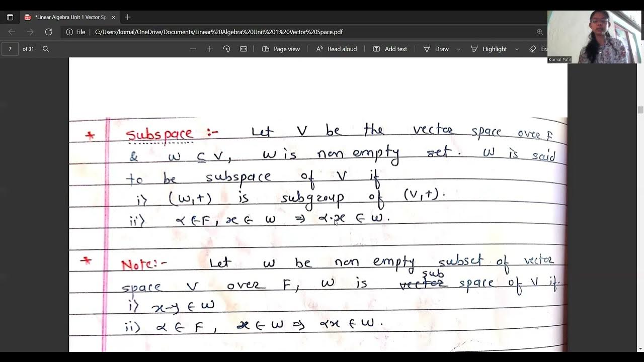 Linear Algebra Unit1 Vector Space Lecture2 - YouTube