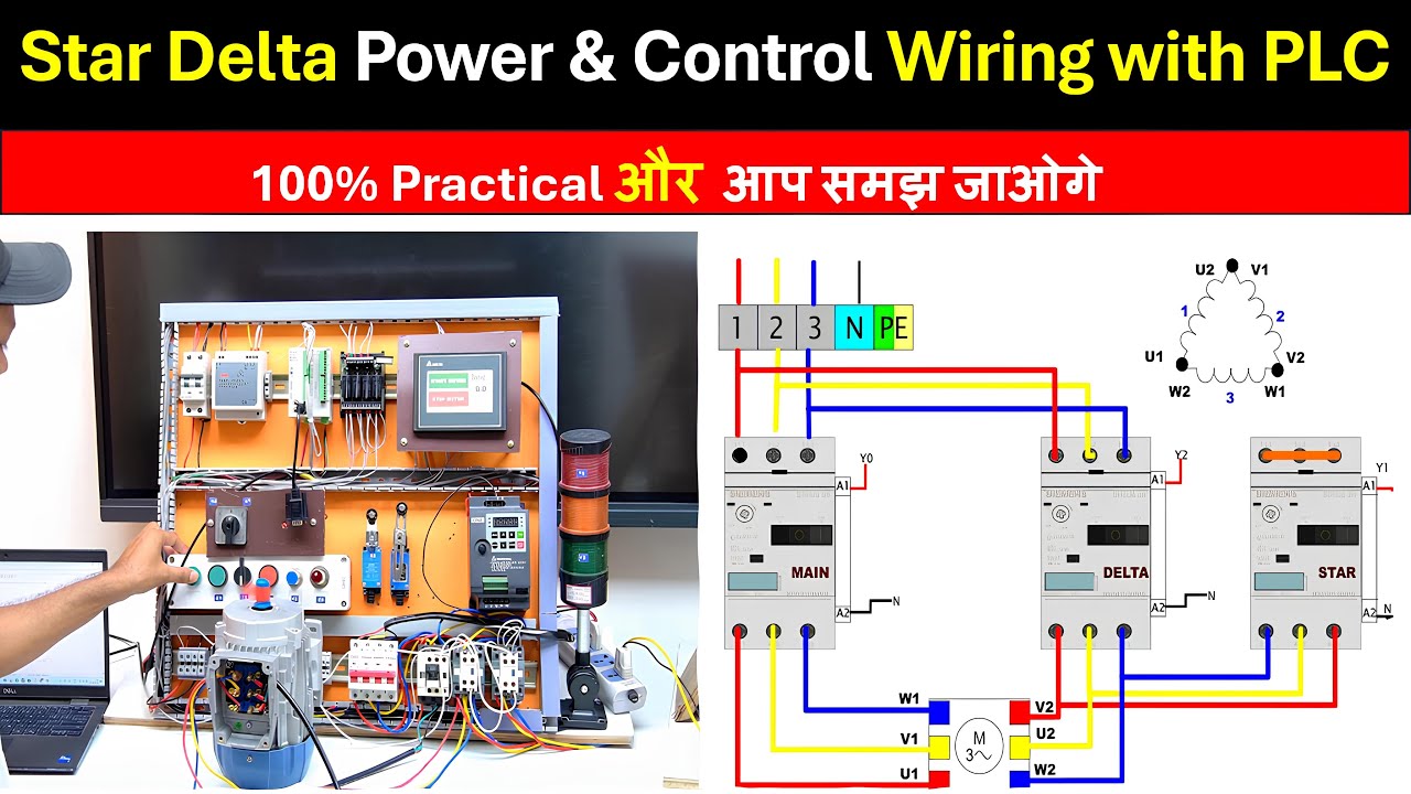 Star Delta Power & Control Wiring with PLC | PLC से Star Delta Starter ...
