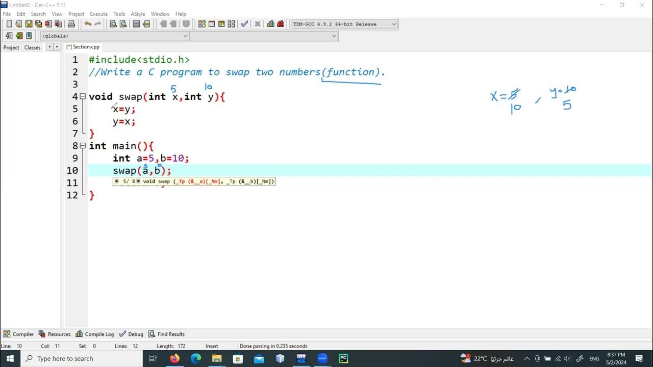 1. Call by Value - Write a C program to swap two numbers - YouTube
